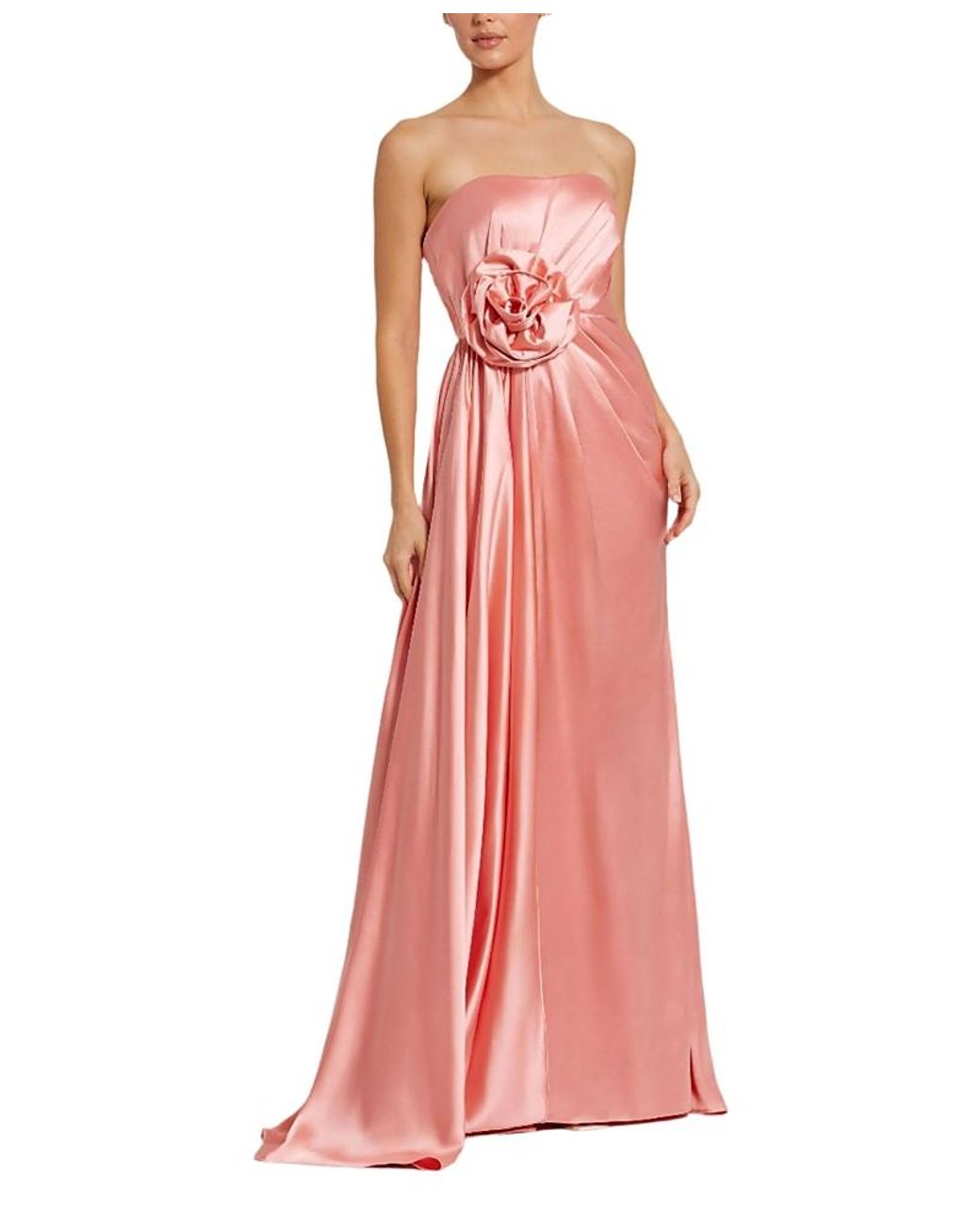 Mac Duggal Strapless Satin Gown With 3D Flower in Pink | Lyst