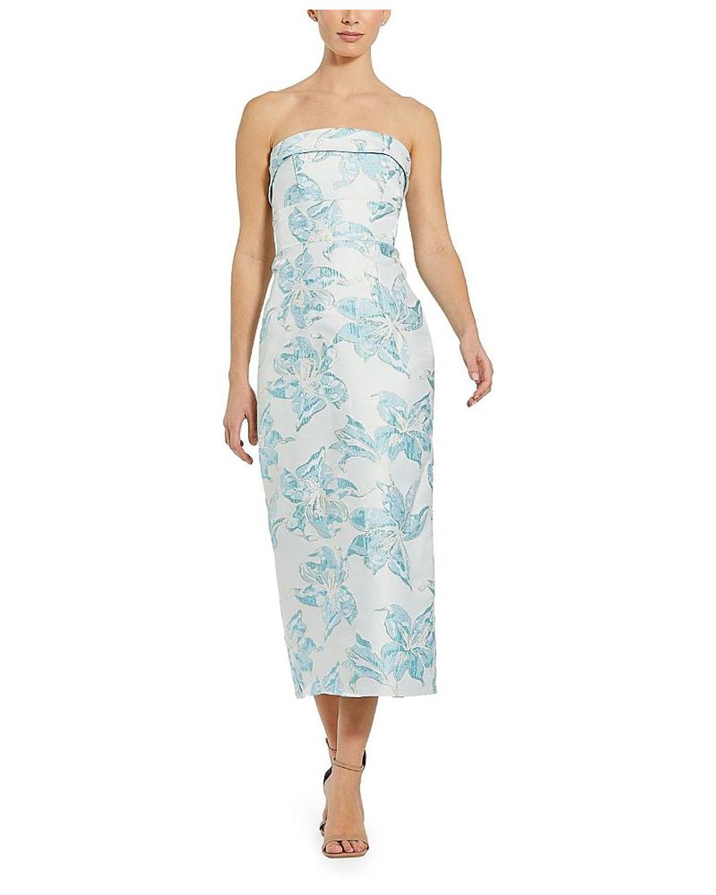 Mac Duggal Brocade Strapless Column Dress in Blue | Lyst