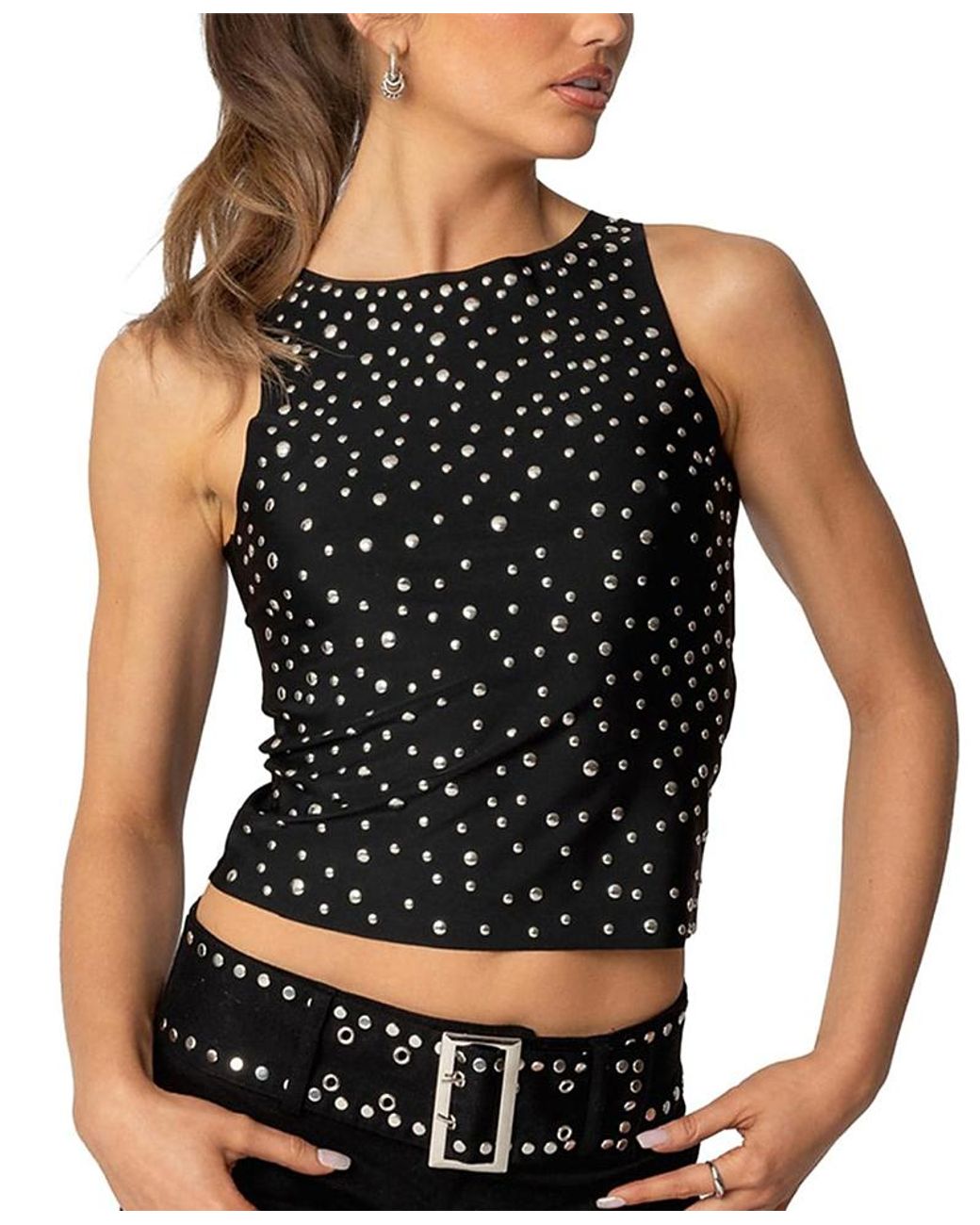 Edikted Alexandra Studded Top in Black | Lyst