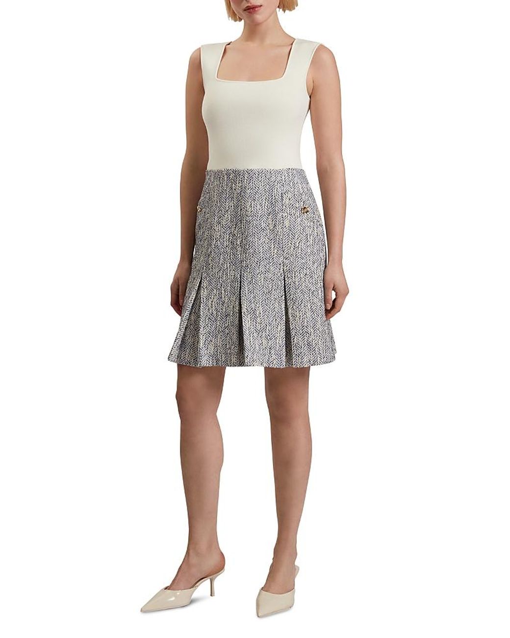 Ted Baker Vulpam Boucle Knit Bodice Mini Dress in Gray | Lyst