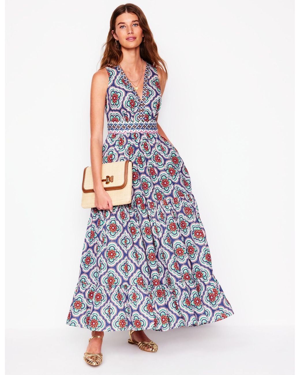 Boden Serena Cotton Tie Maxi Dress in White | Lyst