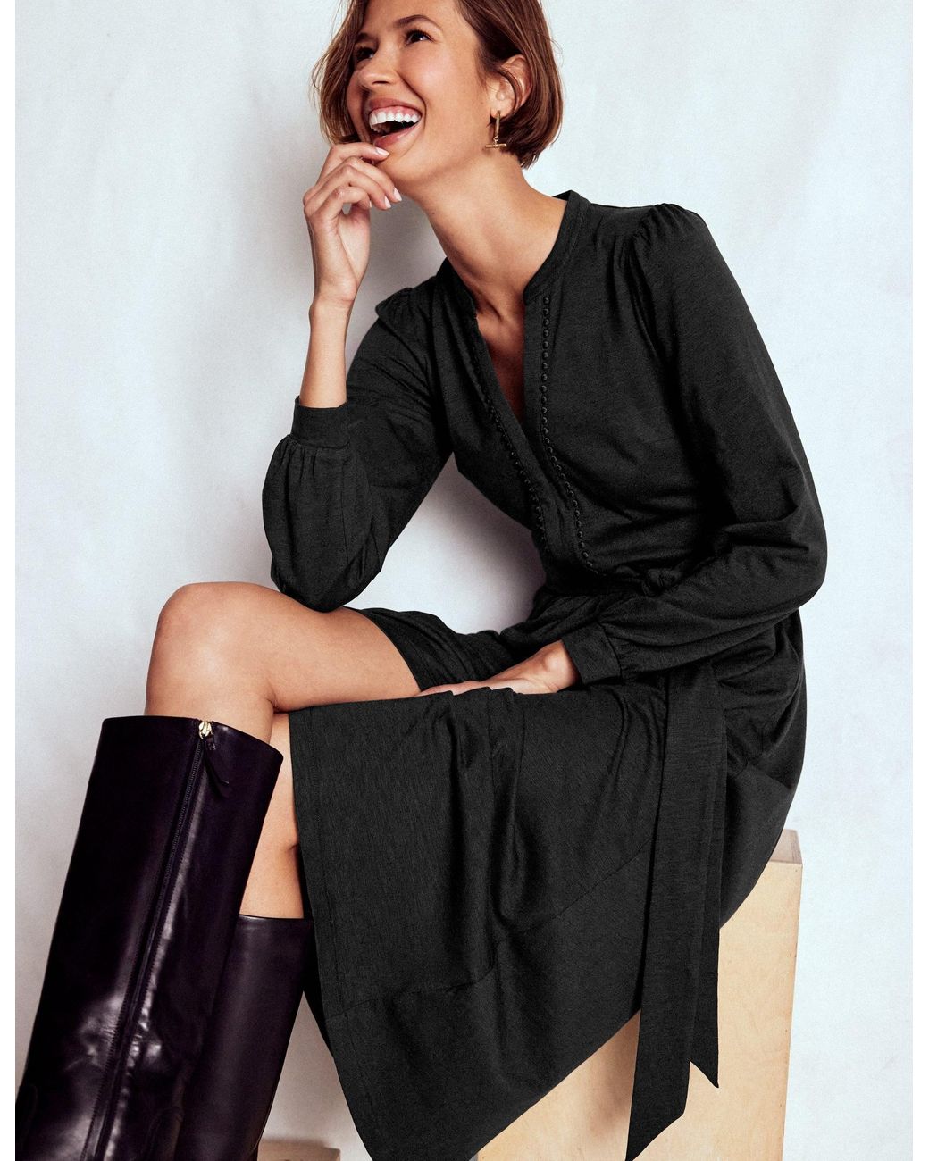 Boden Naomi Long Sleeve Jersey Dress in Black | Lyst UK