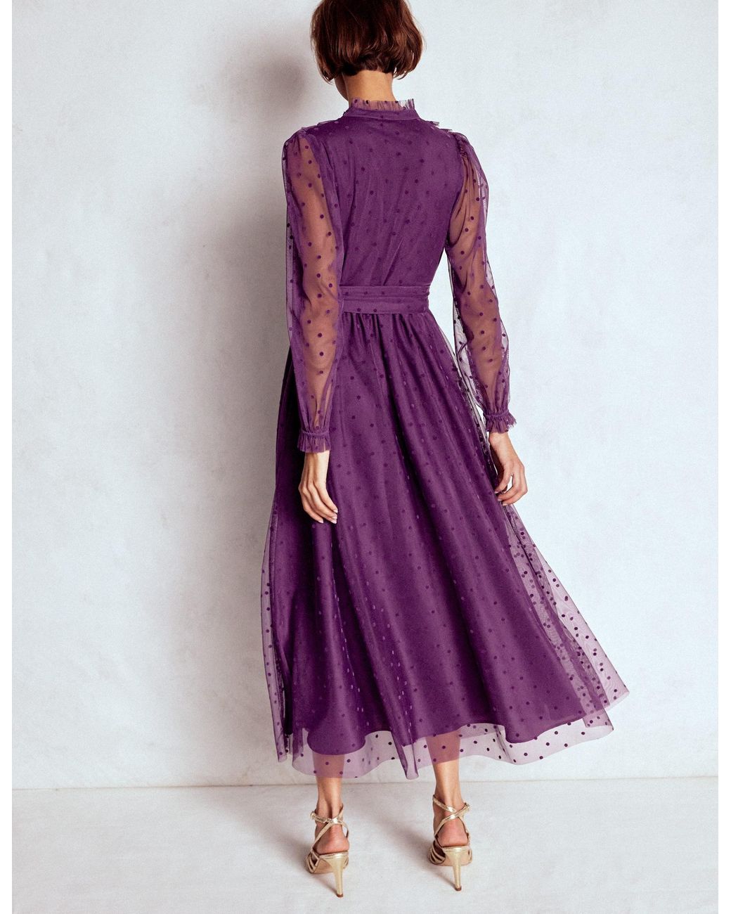 Boden Tulle Ruffle Maxi Dress in Purple | Lyst