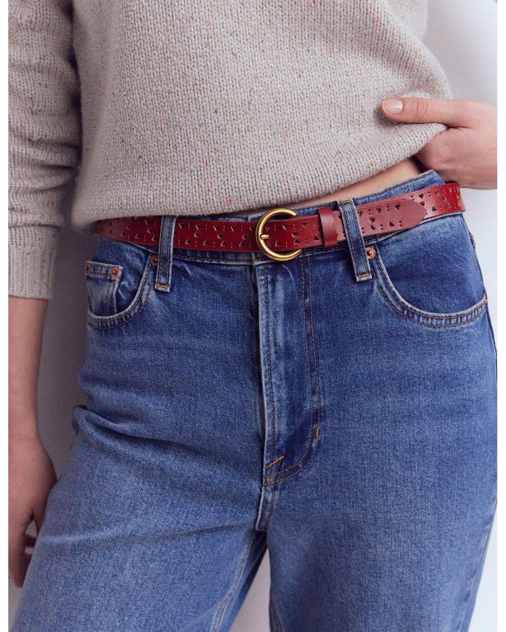 Boden Brogue Cut Belt in Red | Lyst