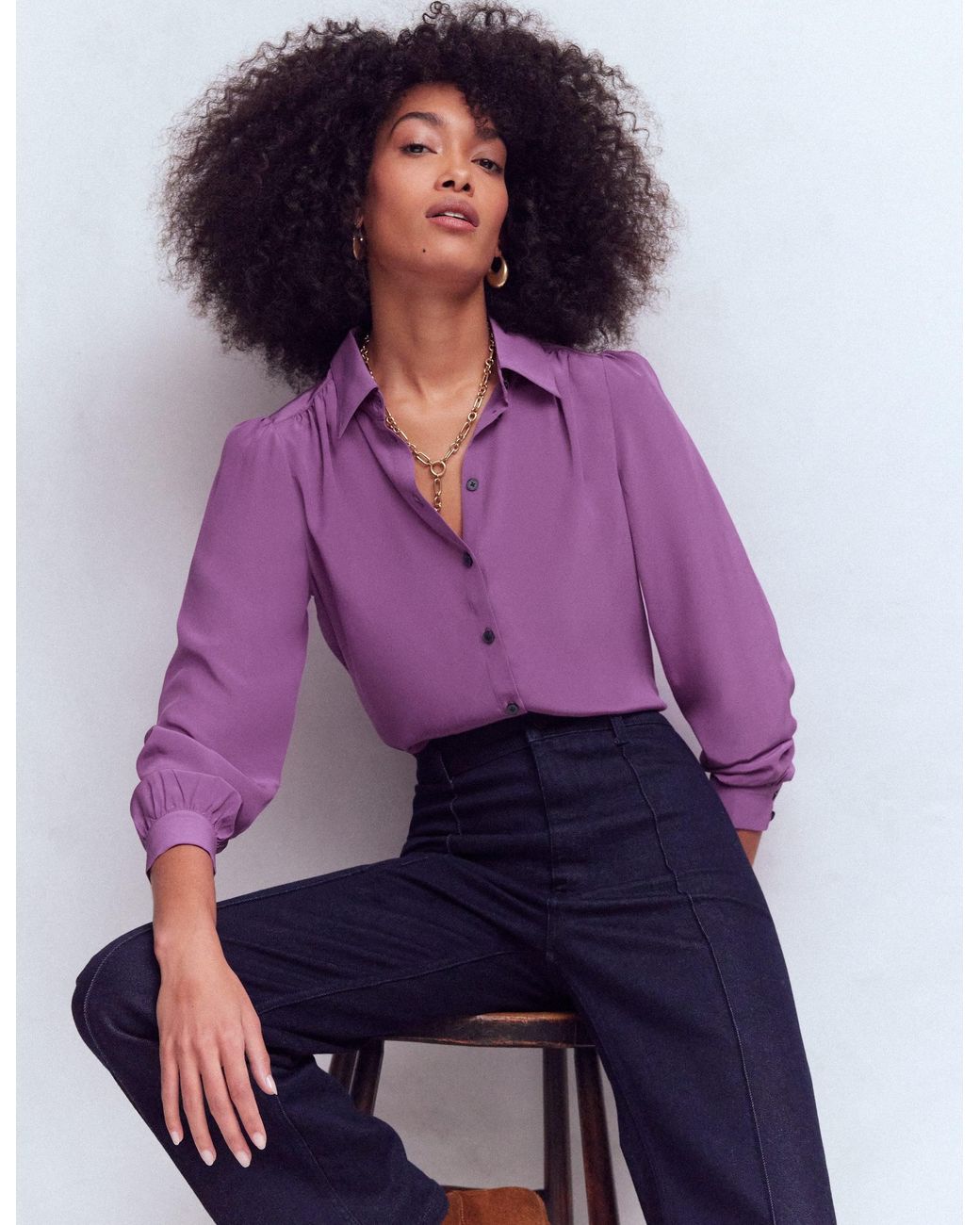 Boden Sara Silk Shirt in Purple | Lyst