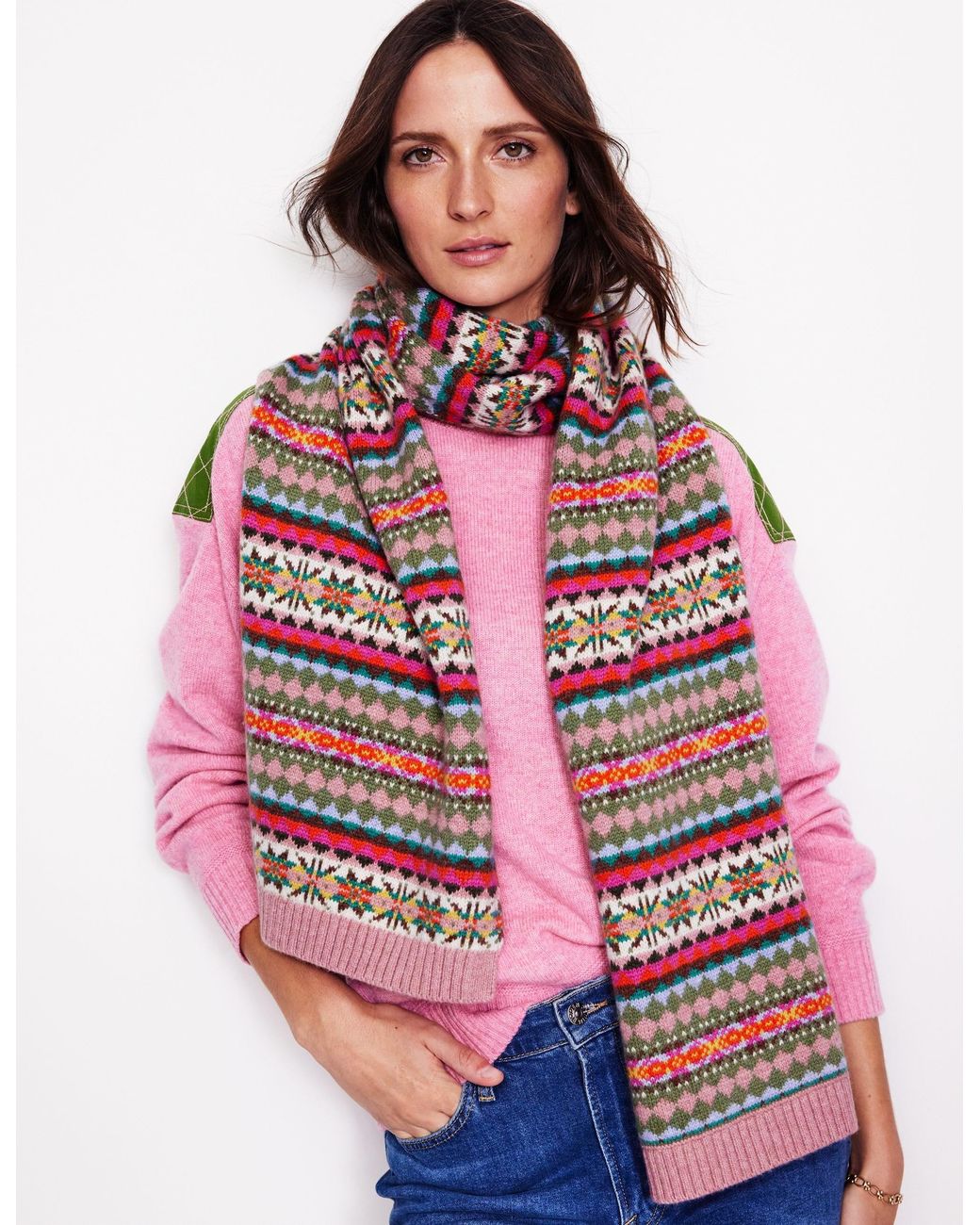 Boden Fair Isle Scarf in Pink | Lyst UK