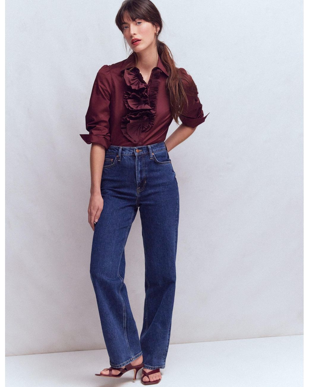Boden Cara Ruffle Shirt in Purple | Lyst
