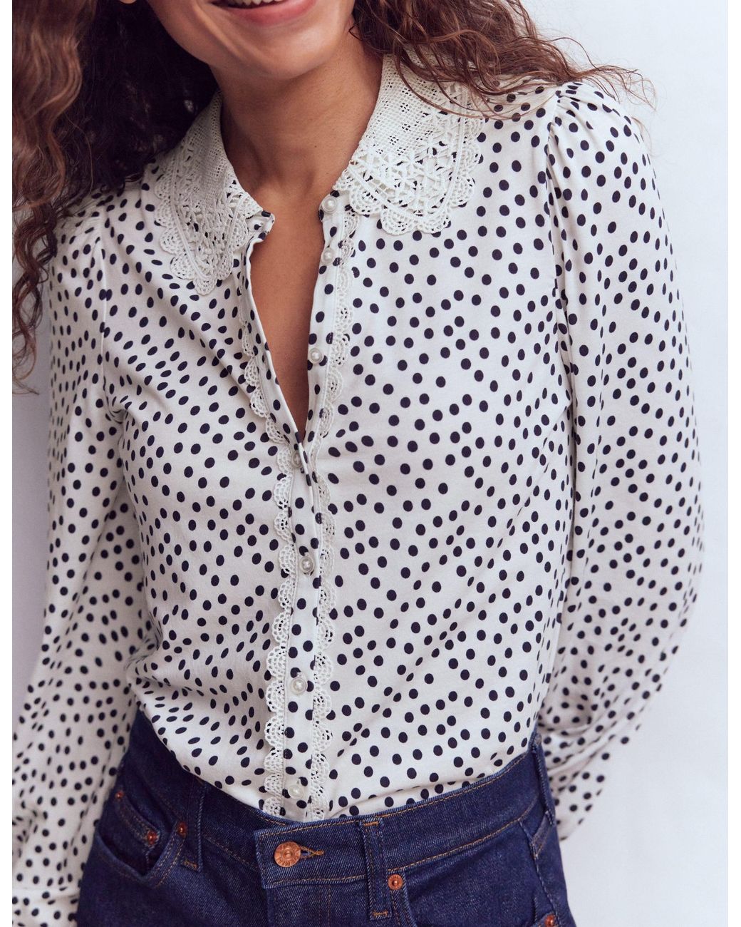 Boden Lace Collar Blouse in Gray | Lyst
