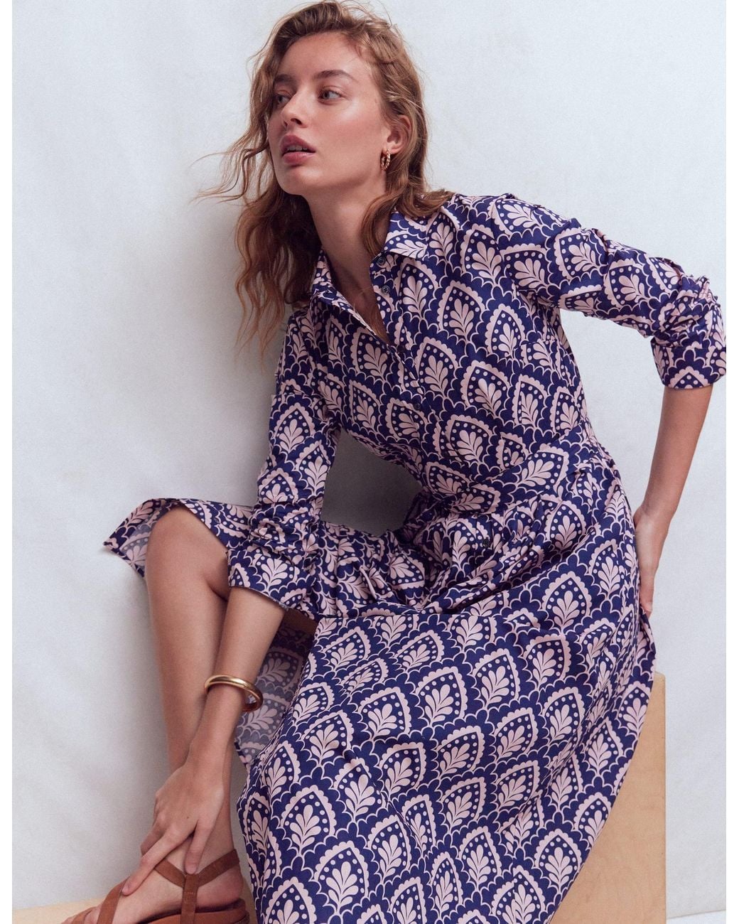 Boden Alexa Long Sleeve Midi Dress-Dark, Decorative Blossom in Blue | Lyst