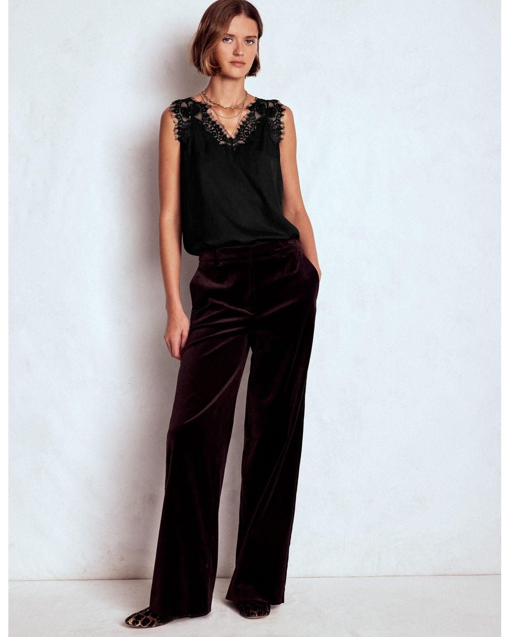 Boden Silk-Blend Lace Trim Cami Top in Black | Lyst