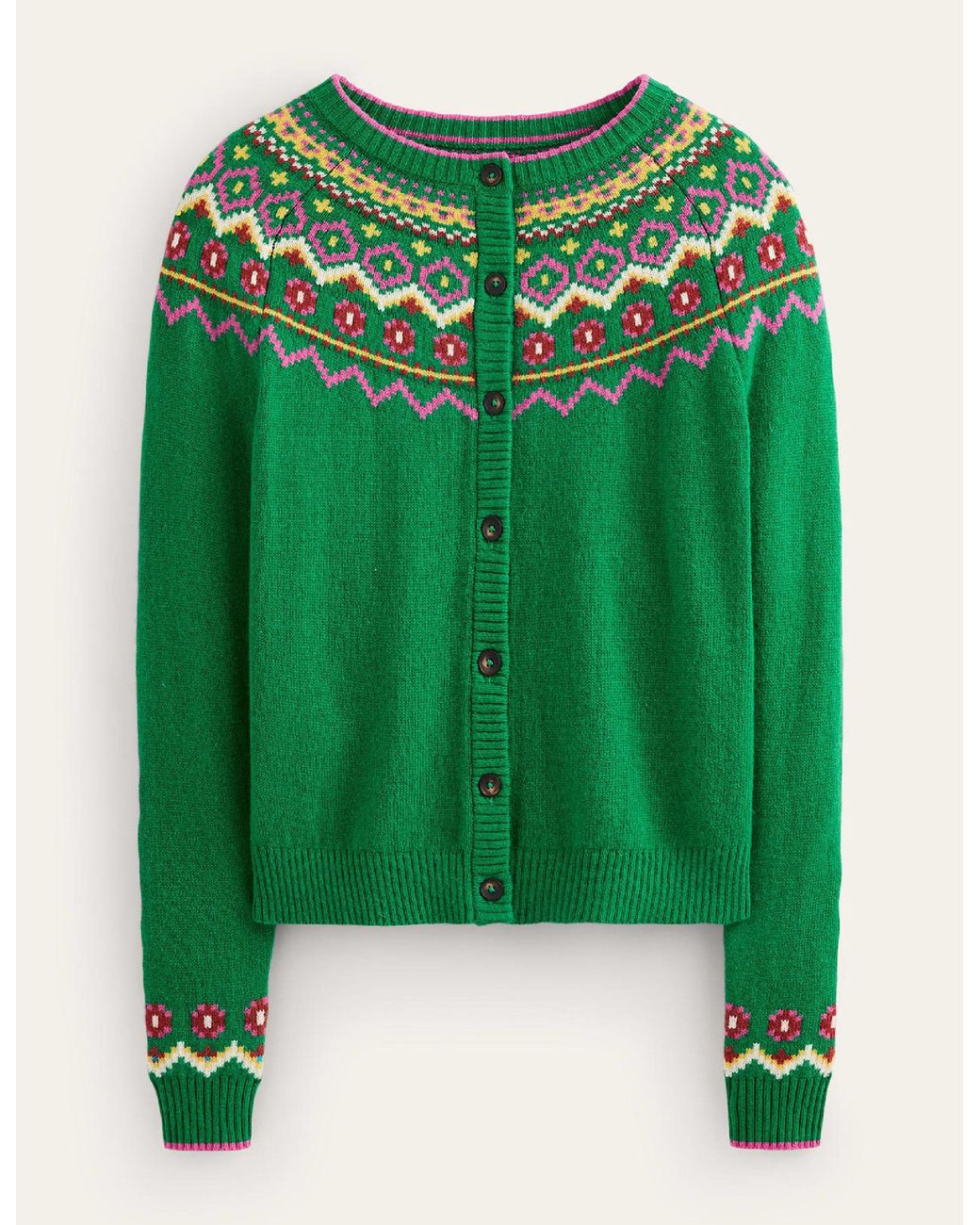 Boden Edie Fair Isle Cardigan in Green | Lyst UK