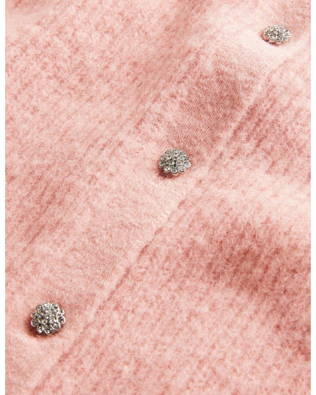 Boden Jewel Button Fluffy Cardigan in Pink | Lyst