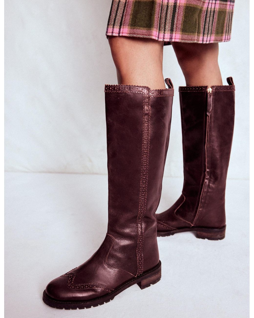Boden Brogue Detail Knee Boots in Red | Lyst UK
