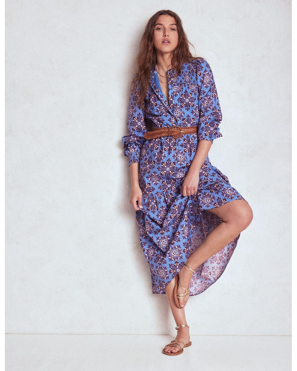 Boden Cecily Cotton Midi Dress-Soft, Bloom Mosaic in Blue | Lyst