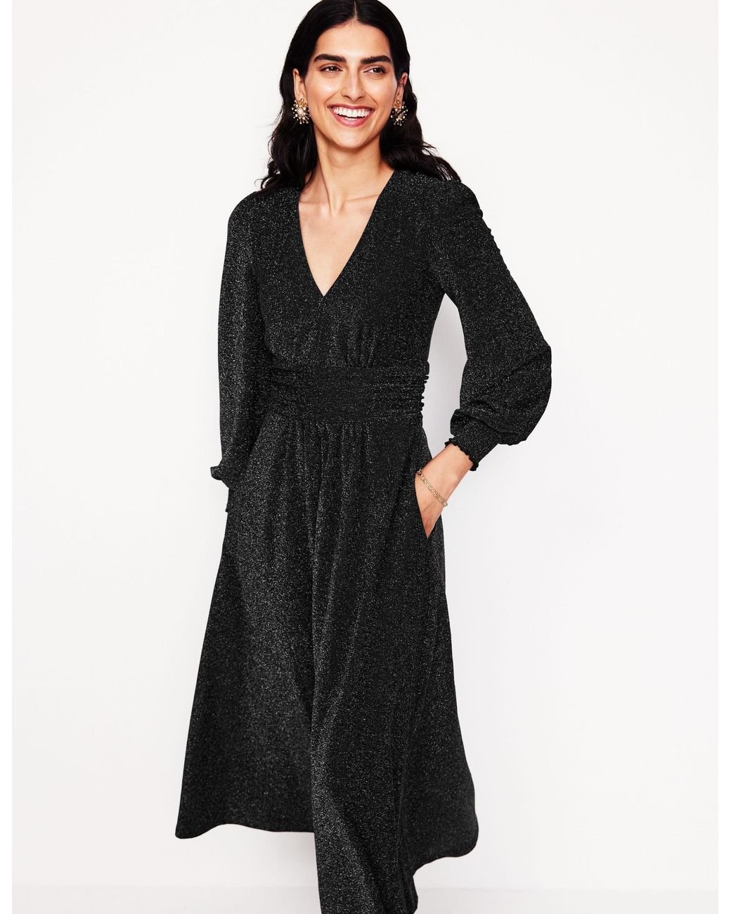 Boden Daphne Metallic Midi Dress in Black | Lyst