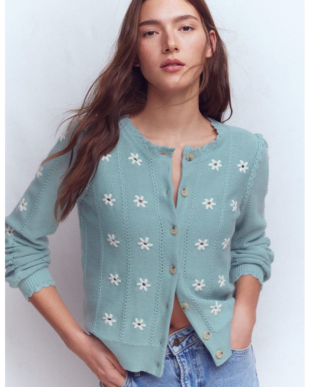 Boden Valeria Crochet Trim Cardigan in Blue | Lyst