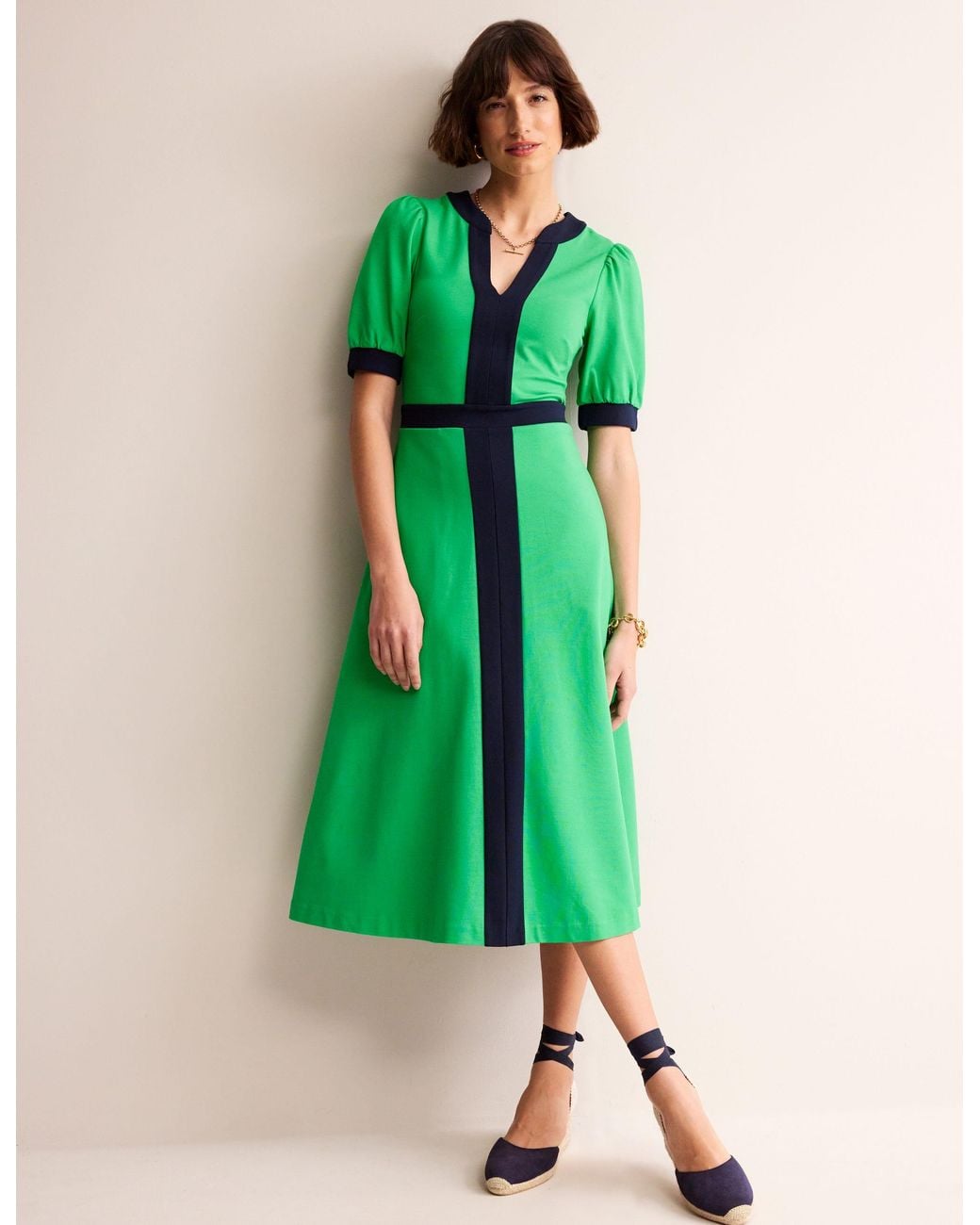 Boden Petra Puff Sleeve Ponte Dress in Green | Lyst