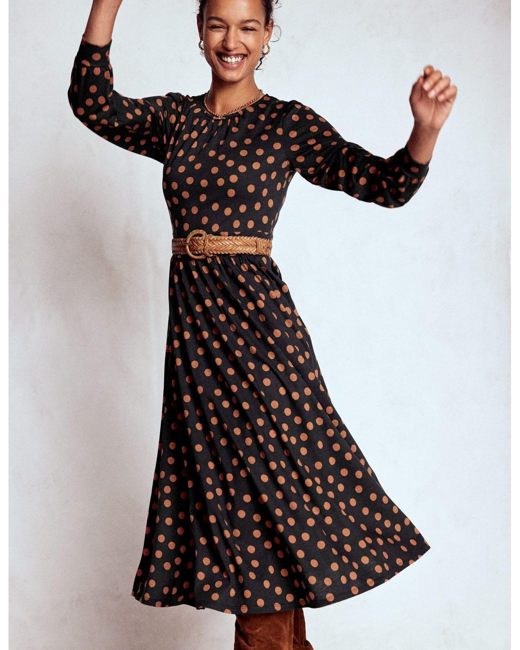 Boden Alexandra Jersey Midi Dress, Tortoise Shell Dot in Green | Lyst