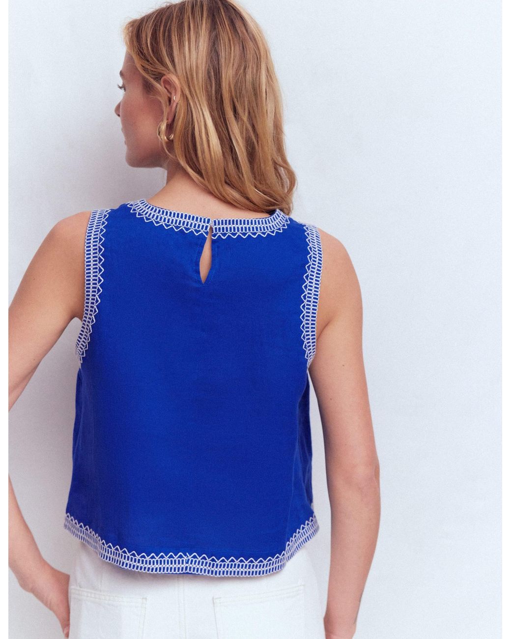 Boden Sofia Embroidered Linen Top-Surf The Web, Ivory Flower Emb in ...
