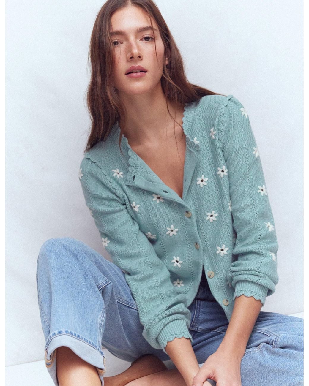 Boden Valeria Crochet Trim Cardigan in Blue | Lyst