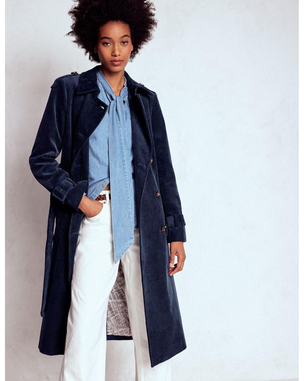 Boden Cheltenham Cord Trench Coat in Blue | Lyst UK