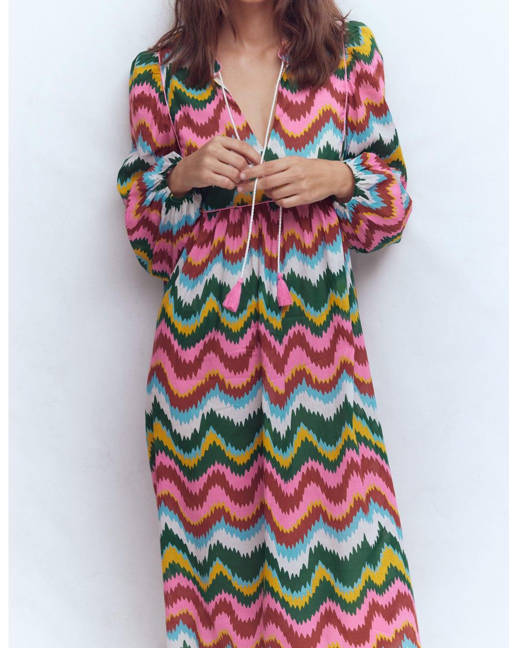 Boden Boho Tie Neck Kaftan-Multi, Zig Zag Wave in Brown | Lyst