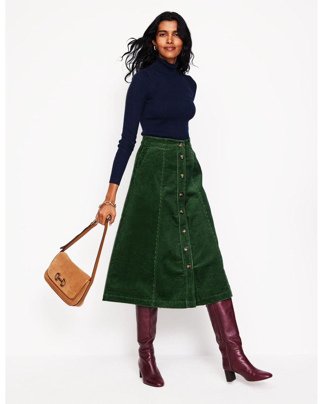 Boden Petra Cord Midi Skirt in Green | Lyst