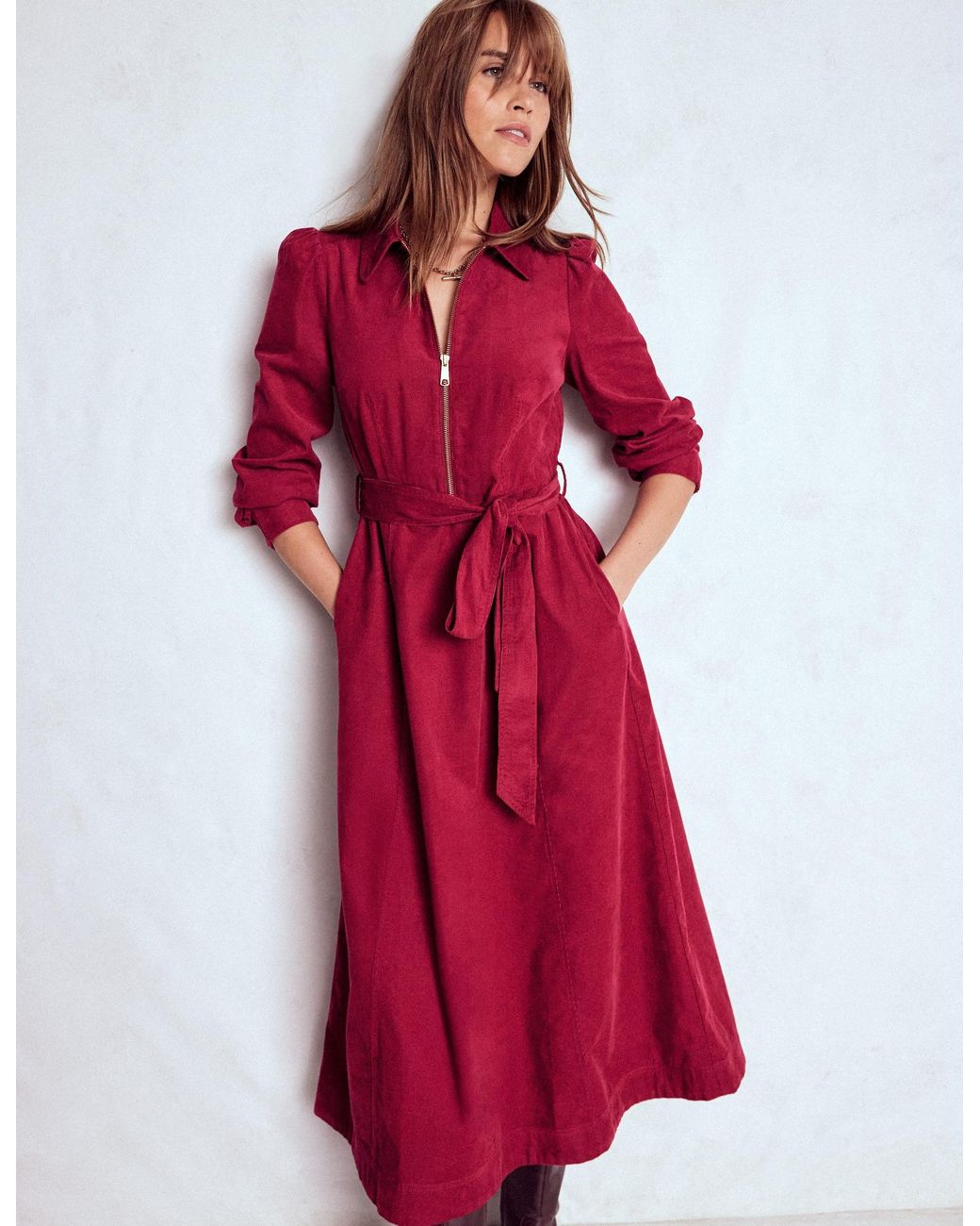 Boden Adelaide Zip Cord Midi Dress in Red | Lyst