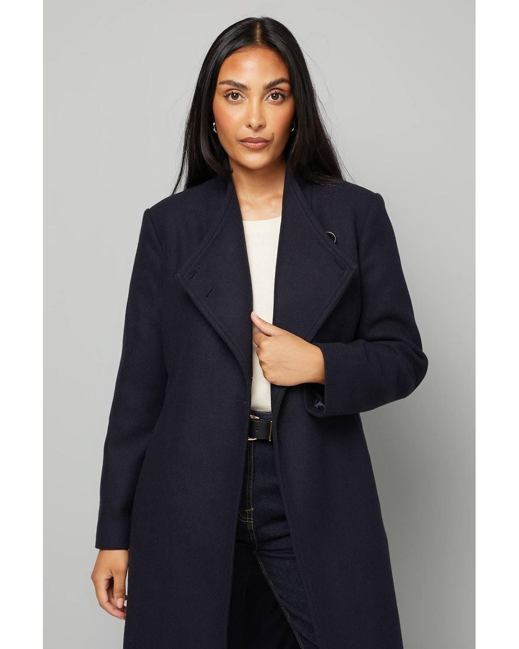 Wallis Petite Belted Maxi Coat in Blue | Lyst
