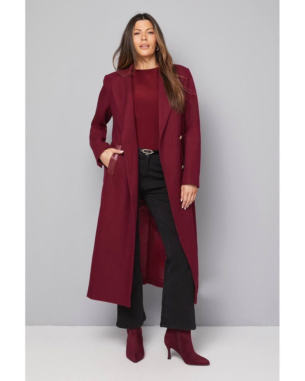 Wallis Pu Pocket Detail Longline Coat in Red | Lyst
