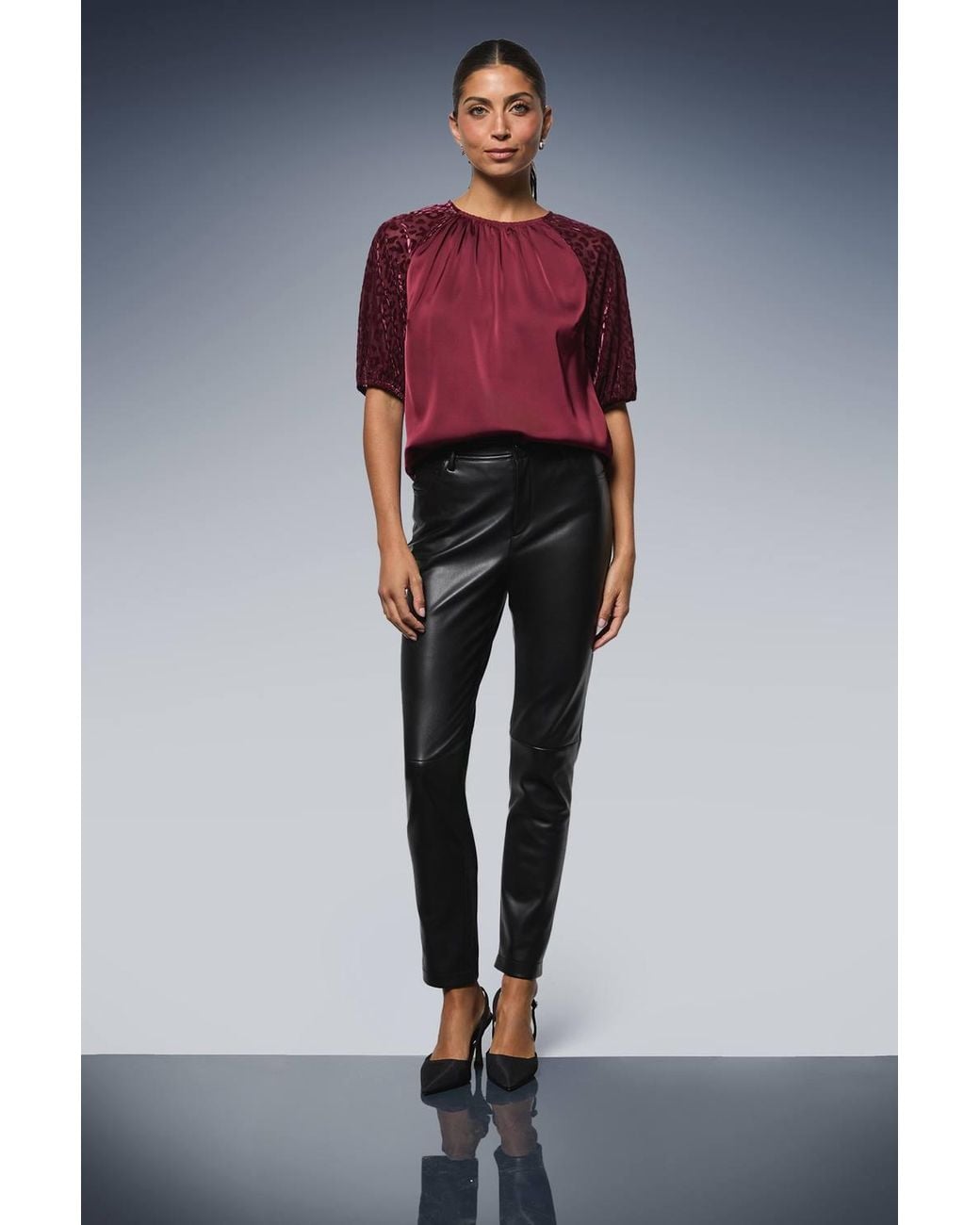 Wallis Devore Velvet Puff Sleeve Top in Red | Lyst