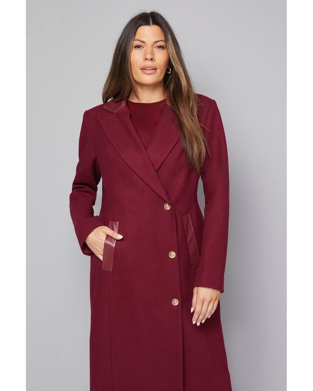 Wallis Pu Pocket Detail Longline Coat in Red | Lyst