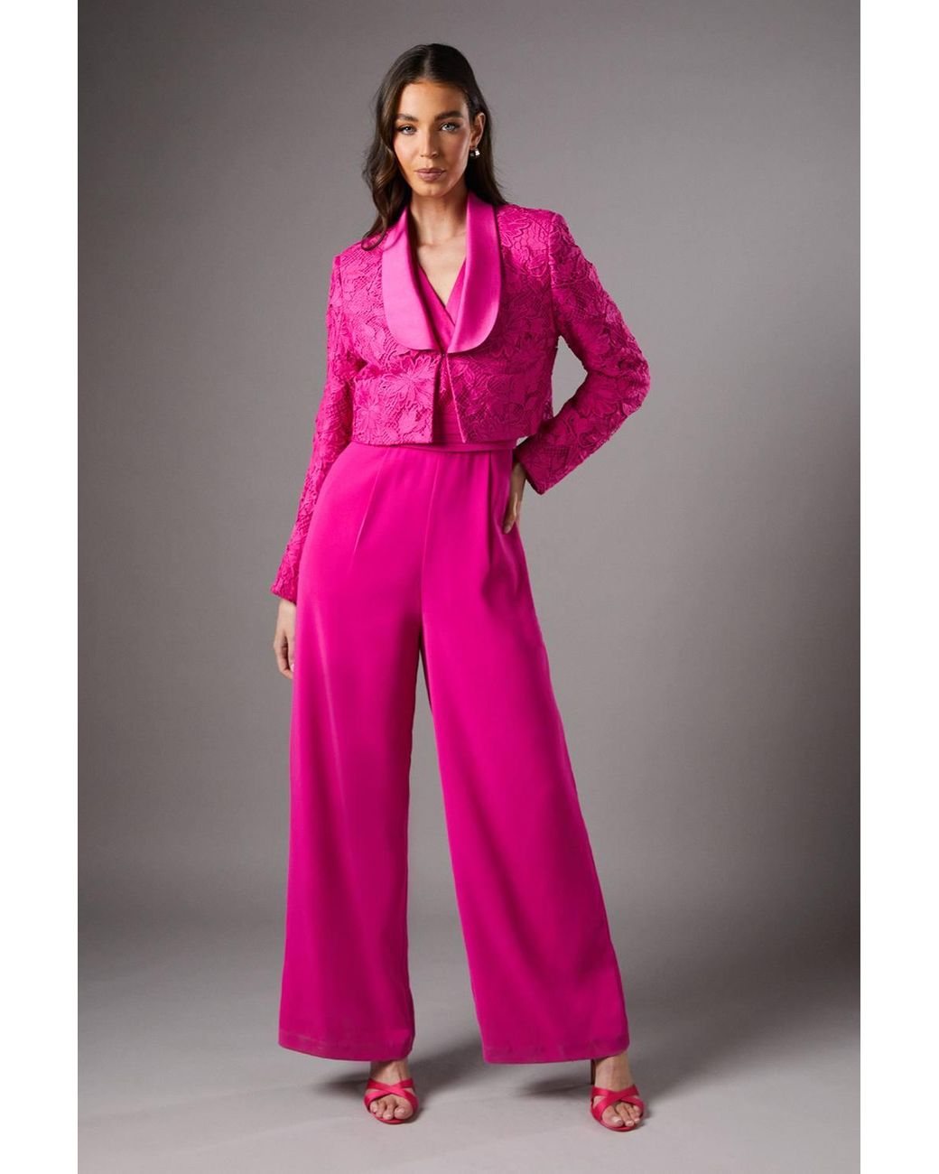 Coast Lace Crop Blazer With Satin Lapel in Pink | Lyst