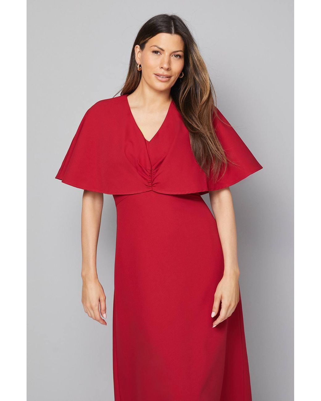 Wallis Cape Sleeve Twist Front Midi Dress in Red | Lyst