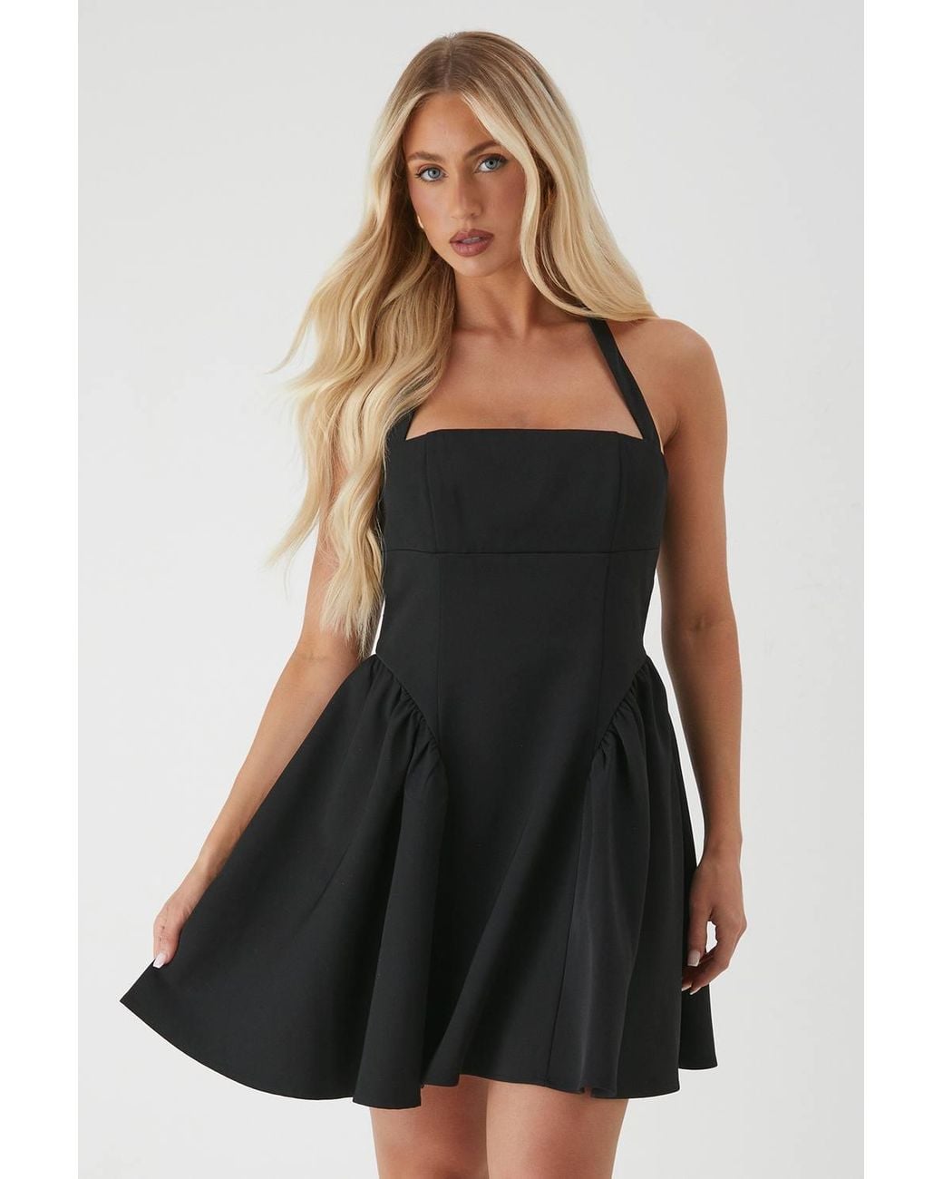 MissPap Halterneck Voluminous Skirt Mini Dress in Black | Lyst