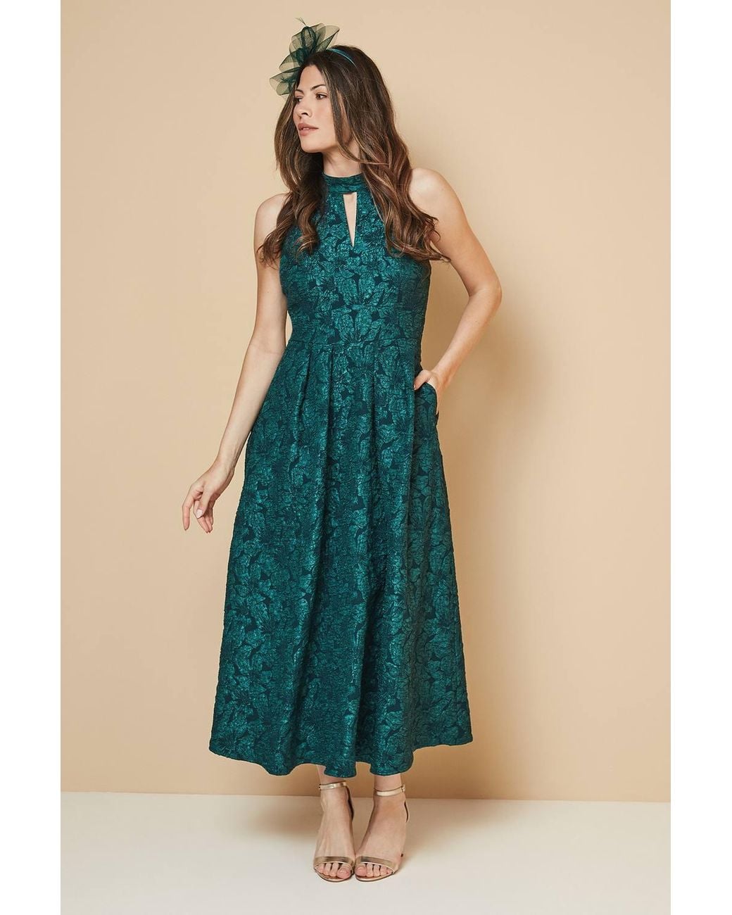 Wallis Floral Jacquard Halterneck Midaxi Dress in Blue | Lyst