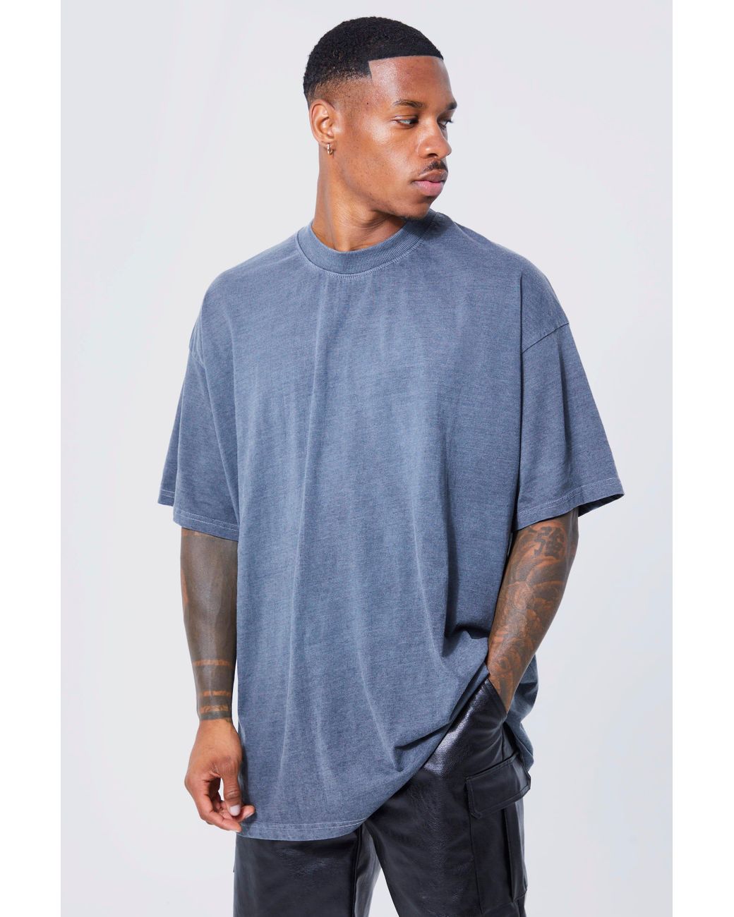 Boohooman Oversized Heavyweight Washed T Shirt In Blue For Men Lyst
