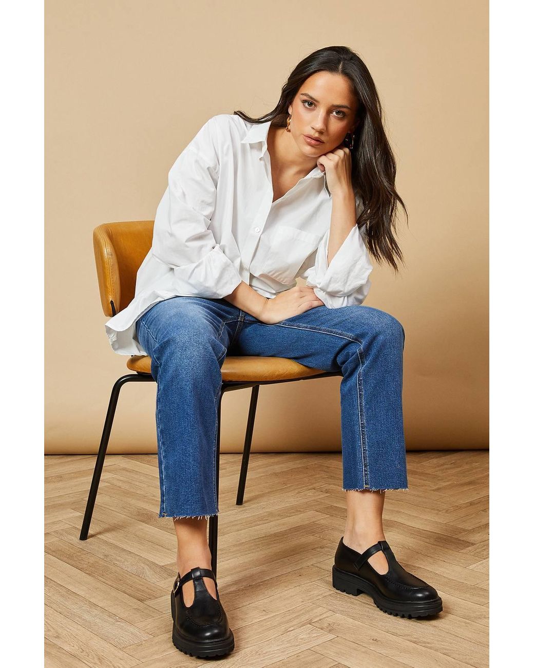 Oasis Charis Faux Leather T Bar Mary Jane Chunky Shoes in Blue | Lyst