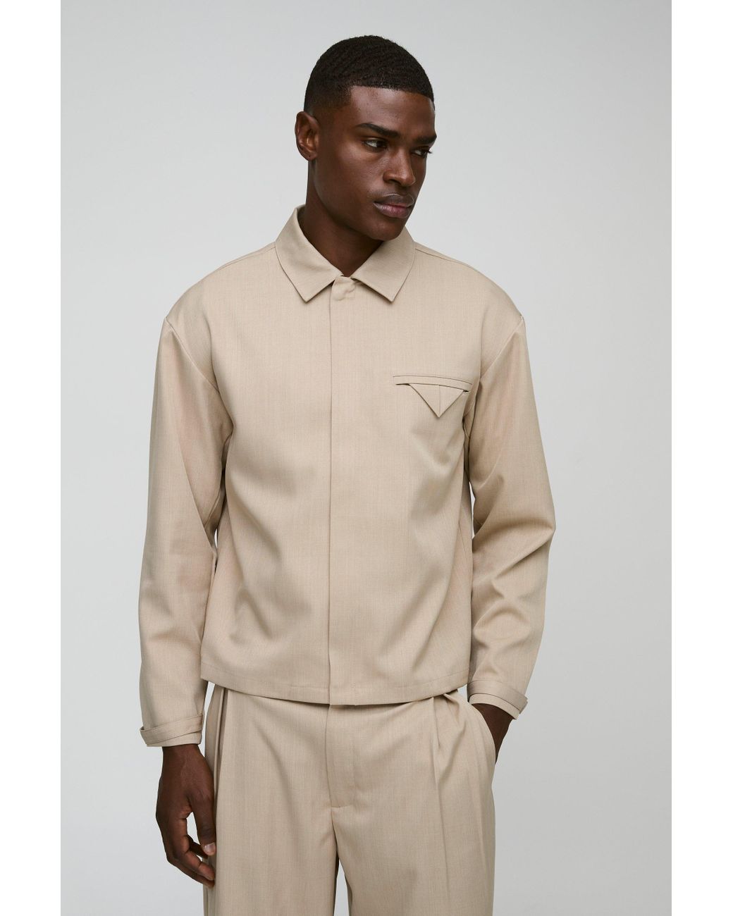 BoohooMAN Oversized Textured Overshirt And Short Set in Natural for Men ...