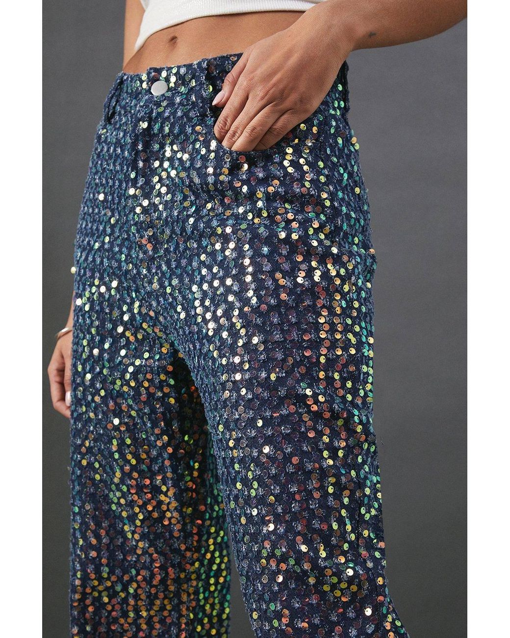 Warehouse Sequin Straight Leg Denim Jeans in Gray | Lyst