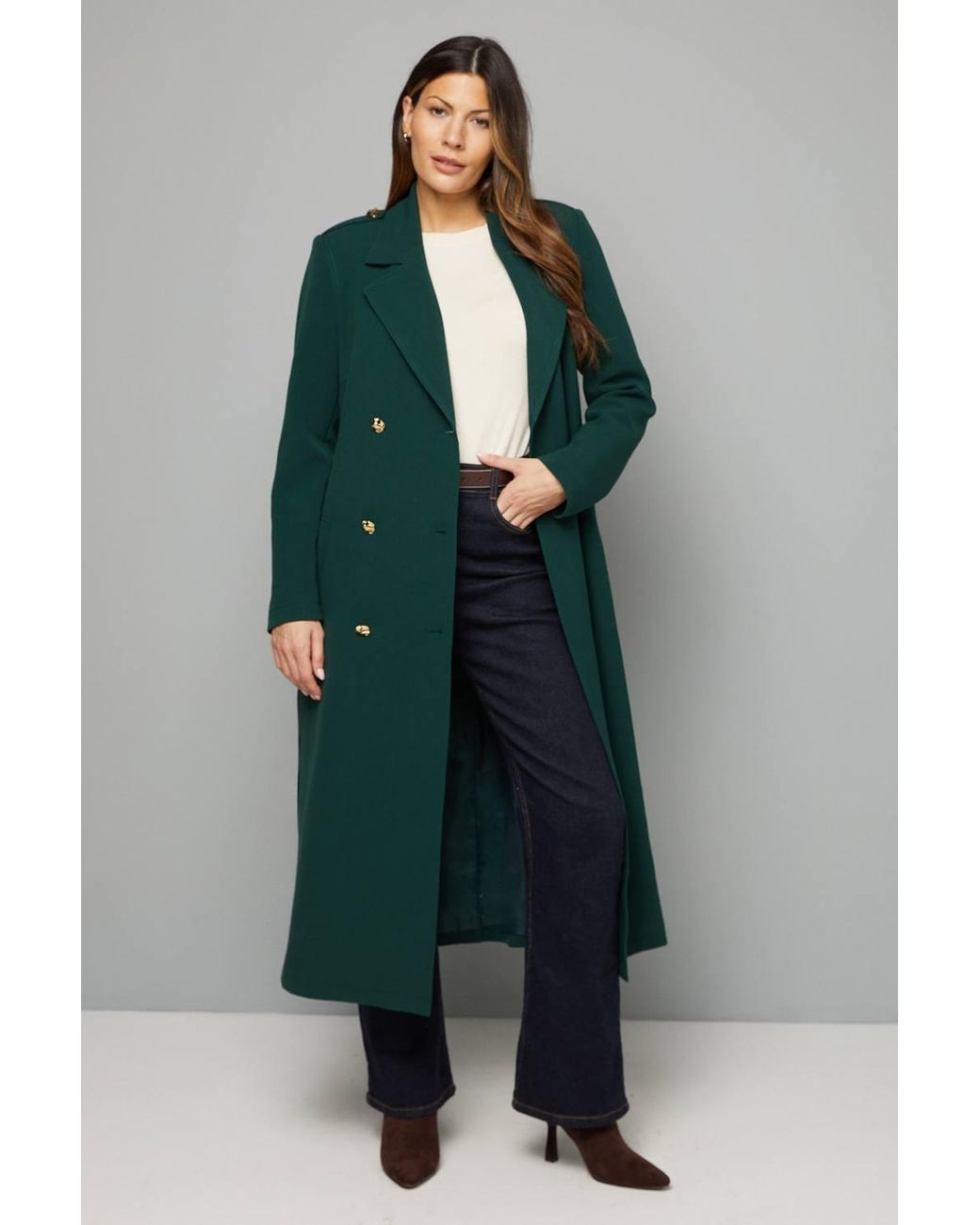 Wallis Double Crepe Trench Coat in Green | Lyst