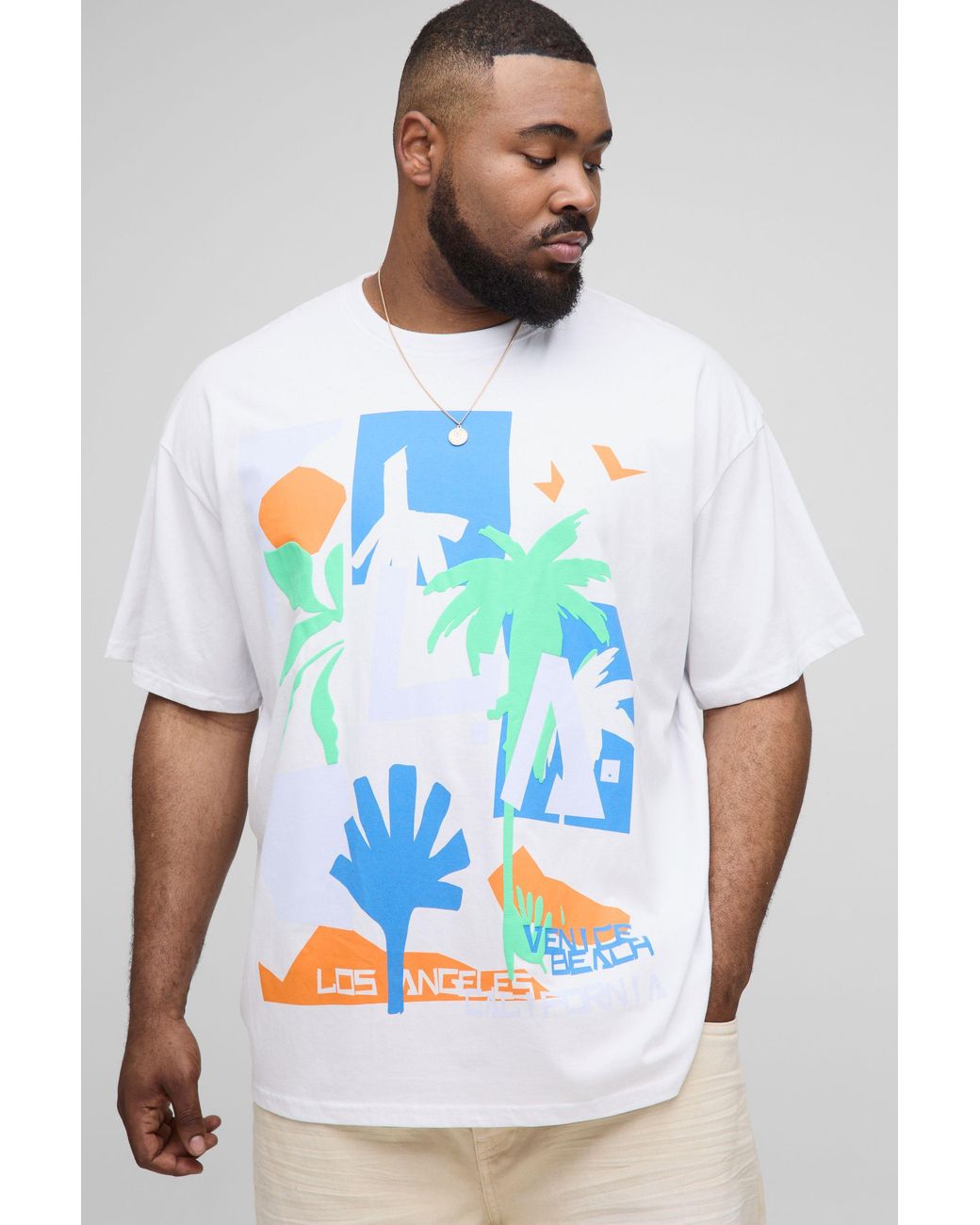 BoohooMAN Plus Oversized Retro La Palm Puff Print T-Shirt in Blue for ...