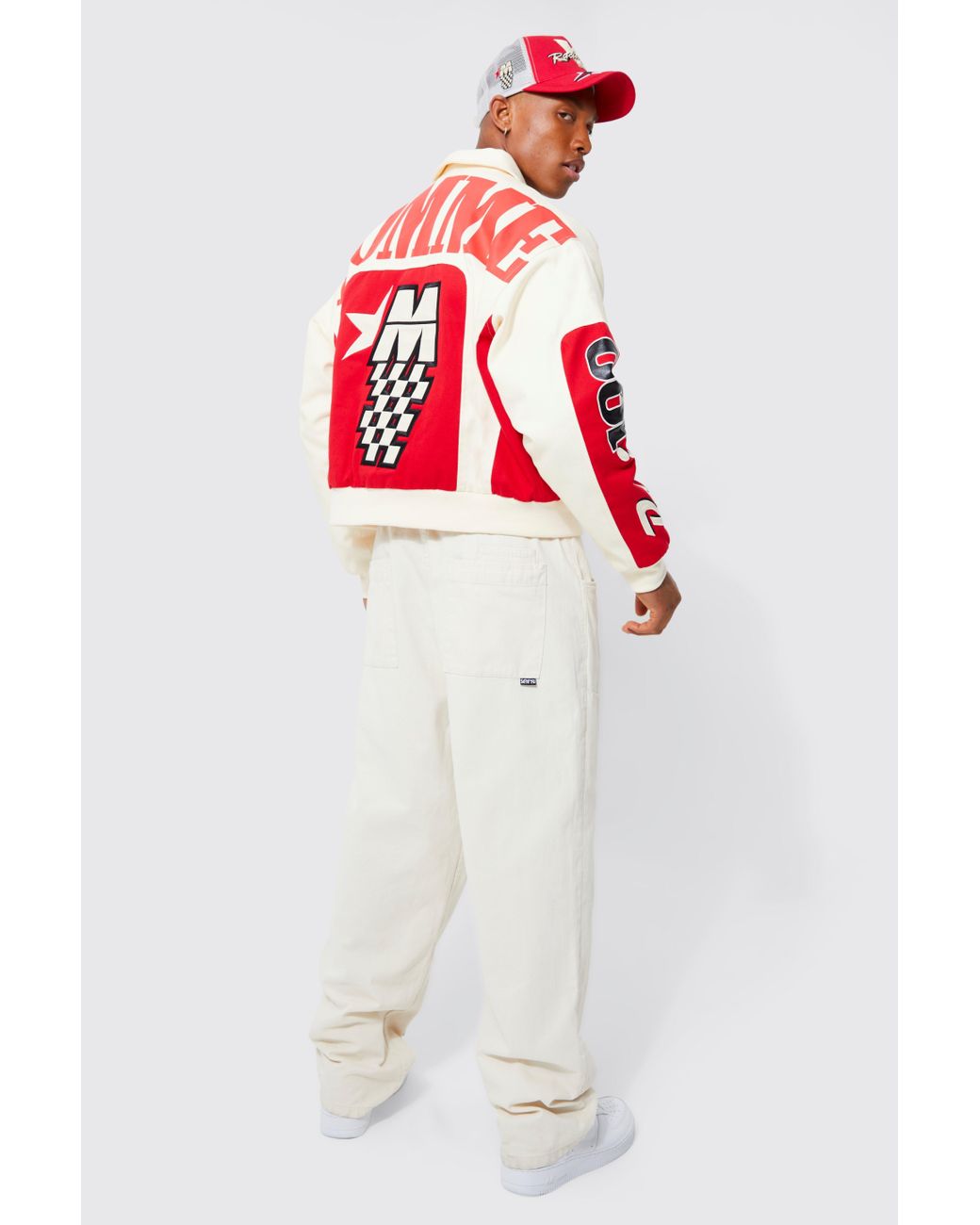 BoohooMAN Boxy Twill Homme Moto Bomber Jacket in Red for Men | Lyst