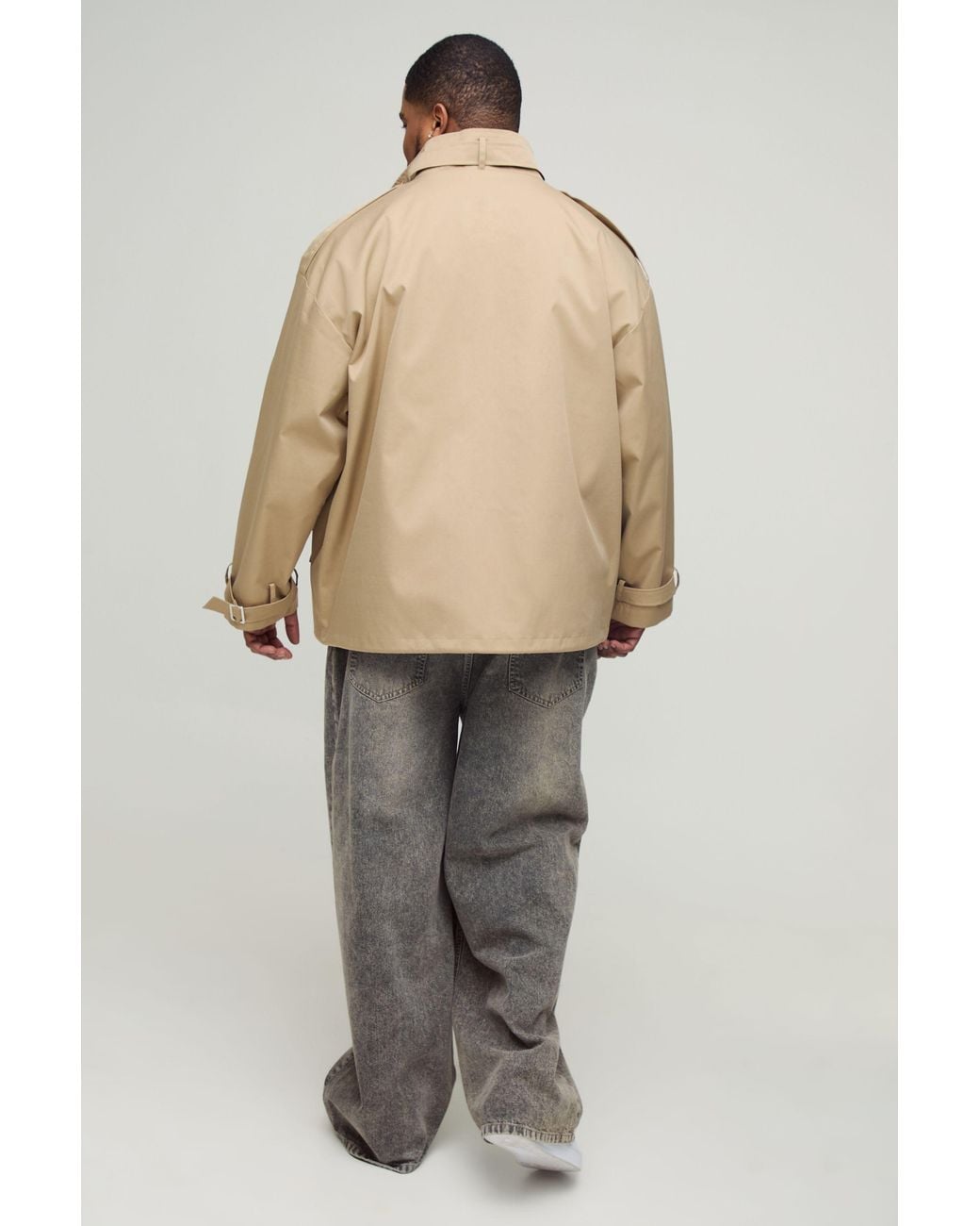BoohooMAN Plus Oversized Boxy Cargo Trench Coat in Natural for Men | Lyst