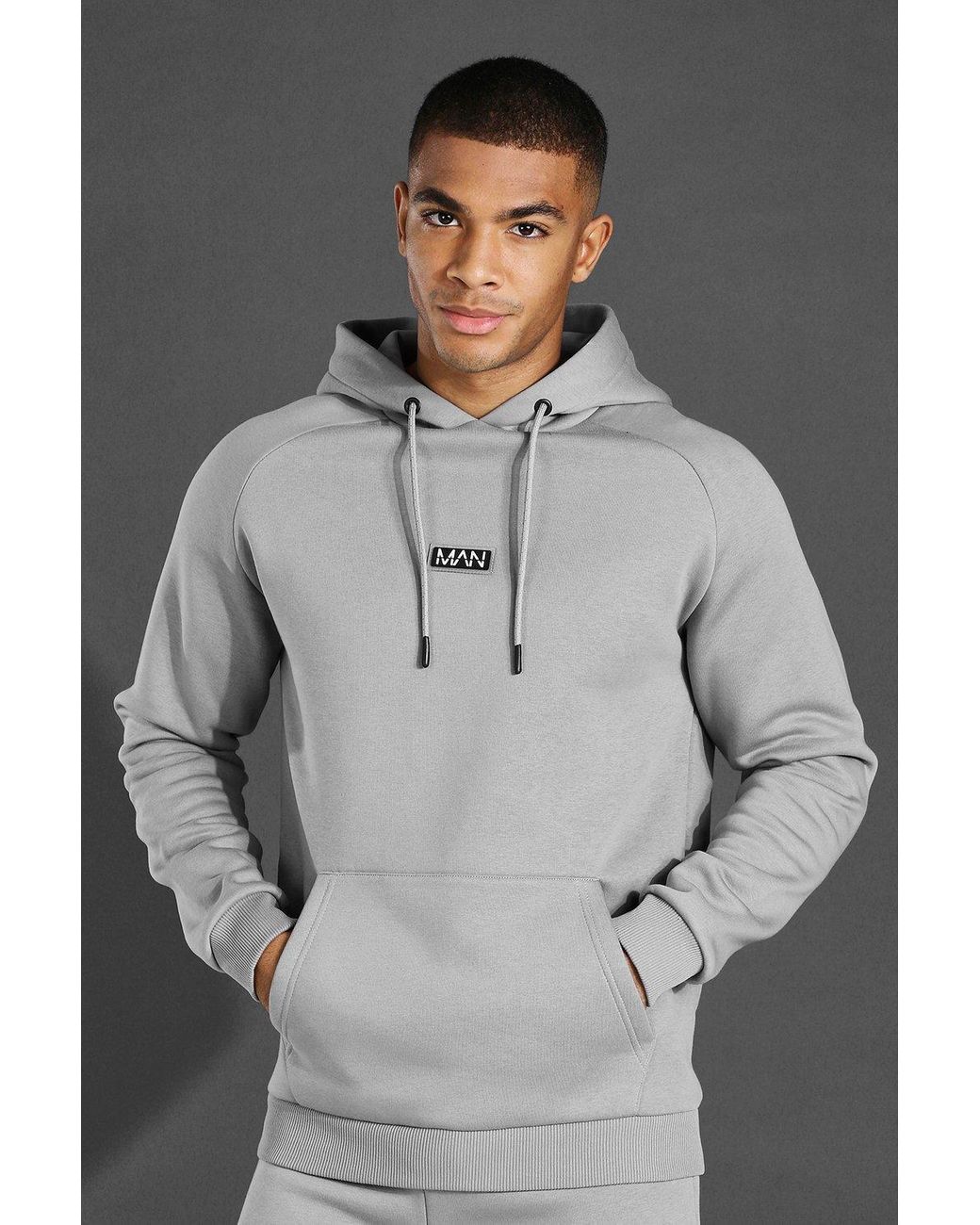 BoohooMAN Cotton Man Active Training Over The Head Hoodie in Grey (Gray ...