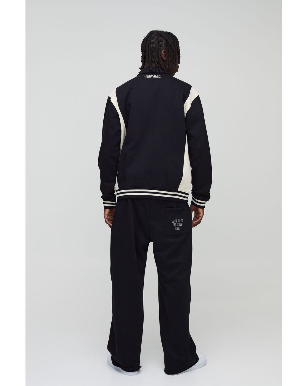BoohooMAN Oversized Bm Signature Colour Block Jersey Jacket in Black ...