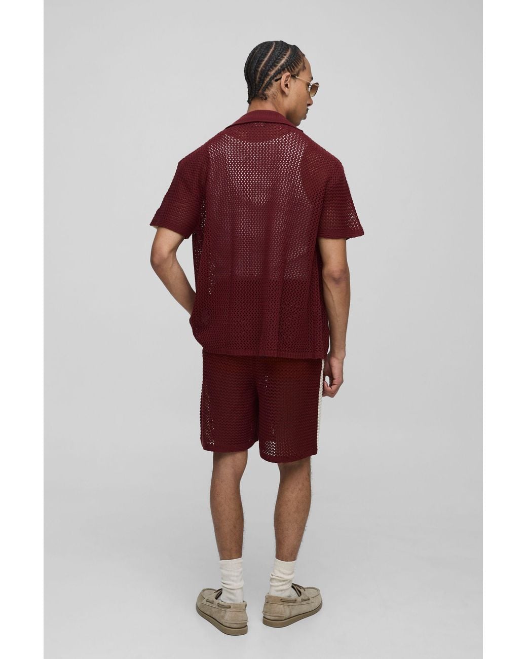 BoohooMAN Oversized Fit Revere Collar Stripe Side Knitted Short Polo ...