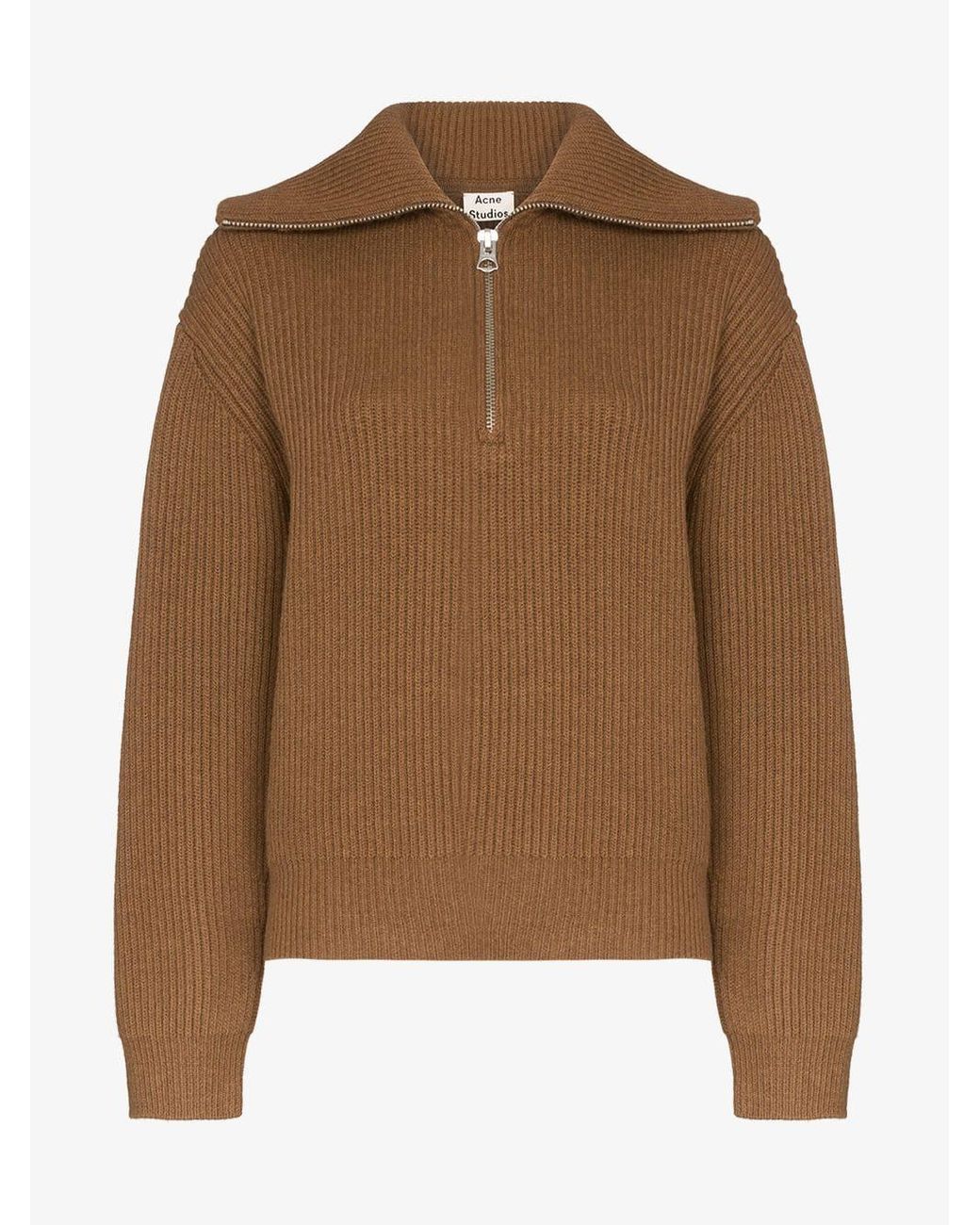 Acne Studios Ribbed Wool Half Zip Sweater in Brown | Lyst Acne Studios Ribbed Wool Half Zip Sweater in Brown | Lyst