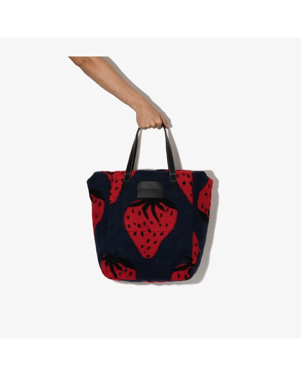 JW Anderson Navy And Red Strawberry Fleece Tote Bag in Blue JW Anderson Navy And Red Strawberry Fleece Tote Bag in Blue