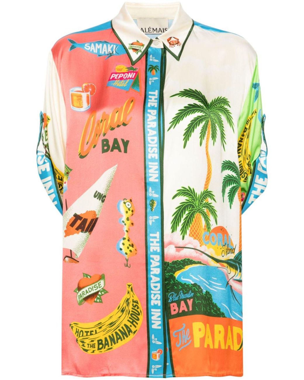 ALÉMAIS X Alan Berry Rhys Pink Paradiso-print Silk Shirt in Green | Lyst